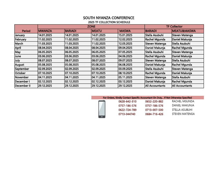 TF Collection Timetable 2025 | PDF