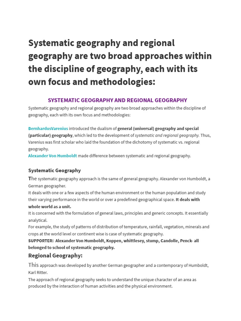 Systematic vs. Regional Geography Explained | PDF | Geography | Vegetation
