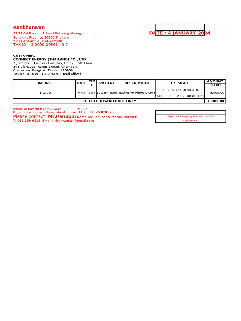 MR - Suwannasorn - Invoice Charge Form - Connect Energy | PDF