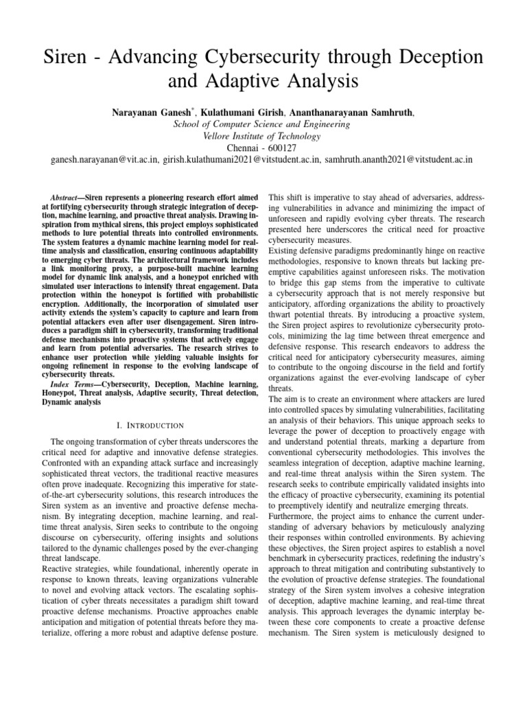 2406.06225v1-Siren - Advancing Cybersecurity Through Deception and Adaptive Analysis | PDF ...