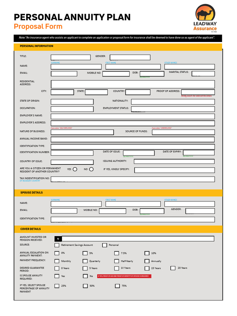 Leadway ANNUITY PROPOSAL FORM - EDITABLE | PDF | Identity Document