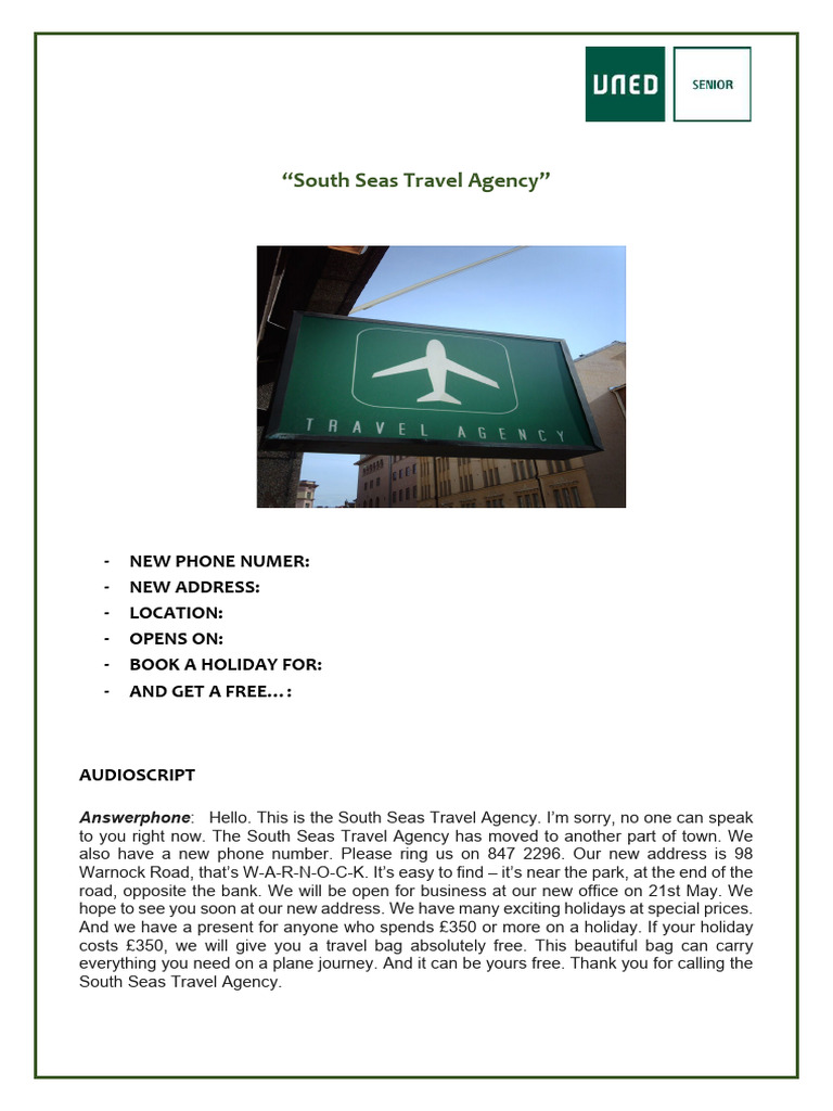 Calling To The Travel Agency | PDF
