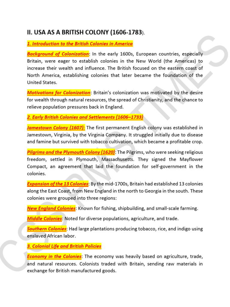 II. USA AS A BRITISH COLONY (1606 1783) | PDF | Thirteen Colonies ...