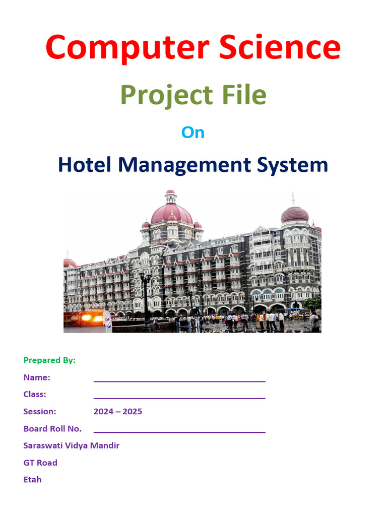 project file on Hotel Mangment System | PDF | Software Engineering | Computer Architecture
