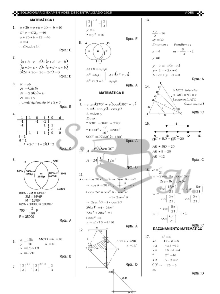 Solucionario Examen Ades Descentralizado 2015 Ok | PDF