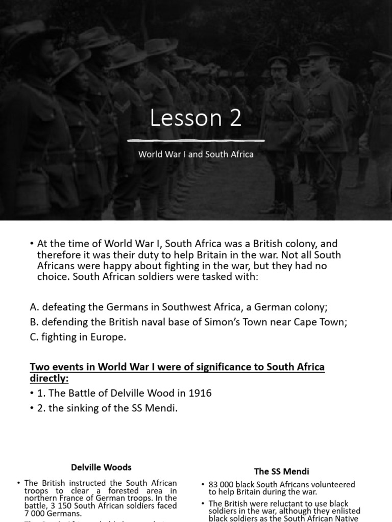 Lesson 2 - World War I and South Africa | PDF
