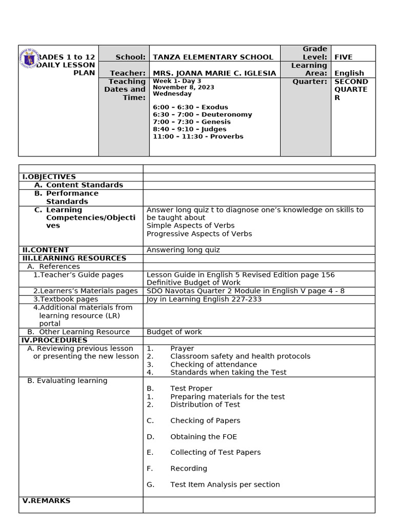 DLP-Q2-WEEK1-DAY3-simple and progQUIZ1 | PDF | Teachers | Learning