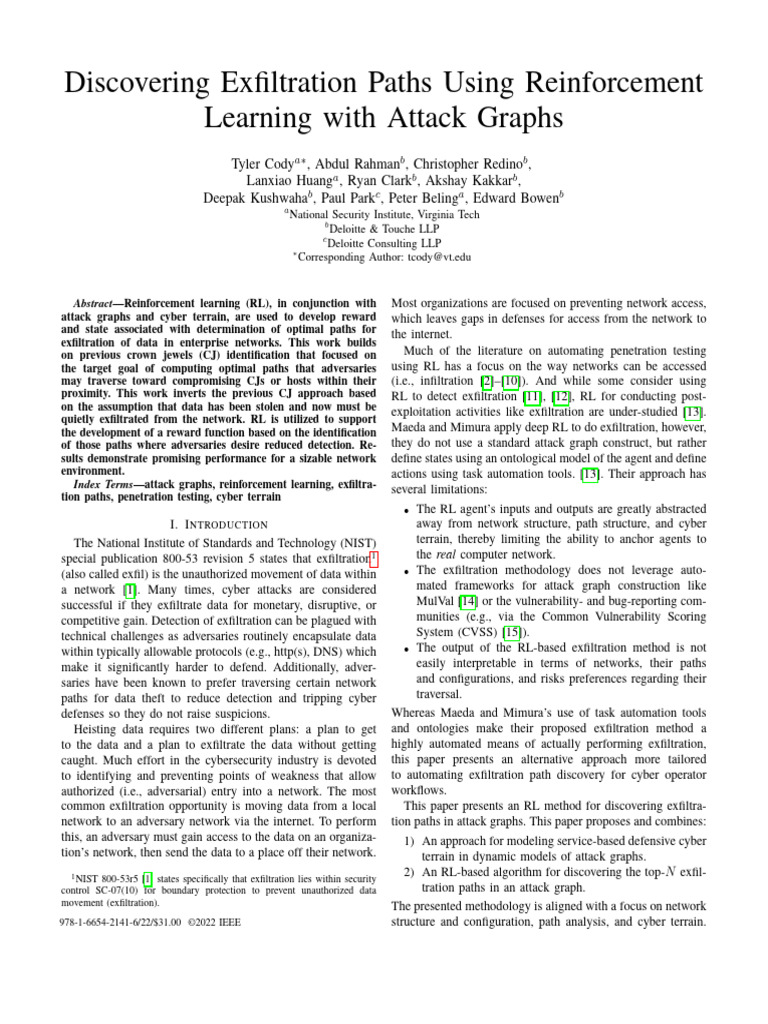 Cybersecurity: RL for Data Exfiltration | PDF | Computer Network | Deep ...