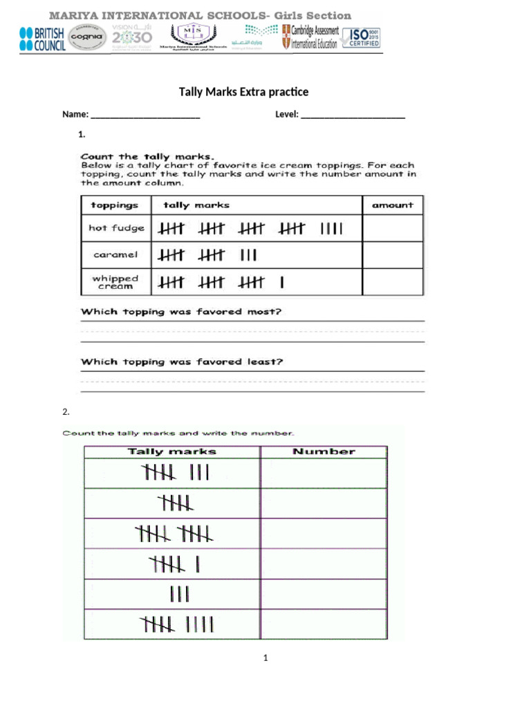 Tally Marks Worksheet 1026540044 | PDF
