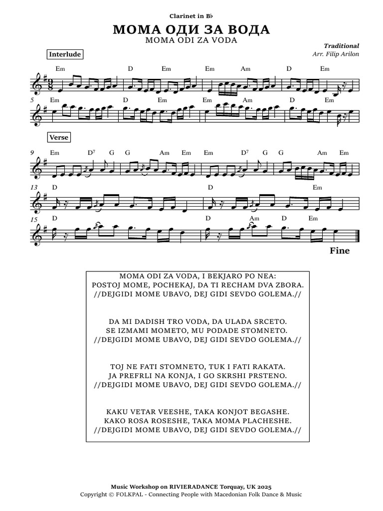 MOMA ODI ZA VODA ClarinetBb | PDF