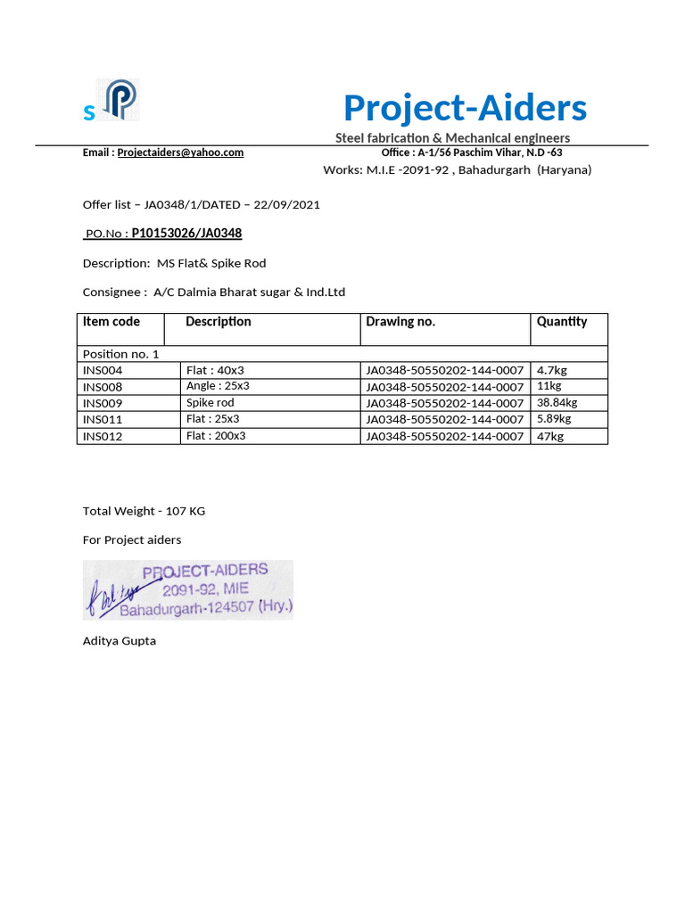 Dalmia JA0348 Offerlist | PDF
