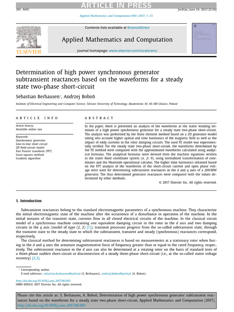 Determination of High Power Synchronous Generator Subtransient ...