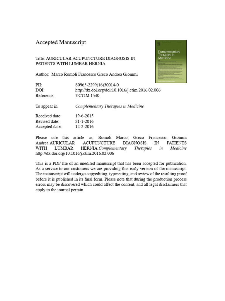 Auricular Acupuncture Diagnosis in Patients With L | PDF | Medical ...