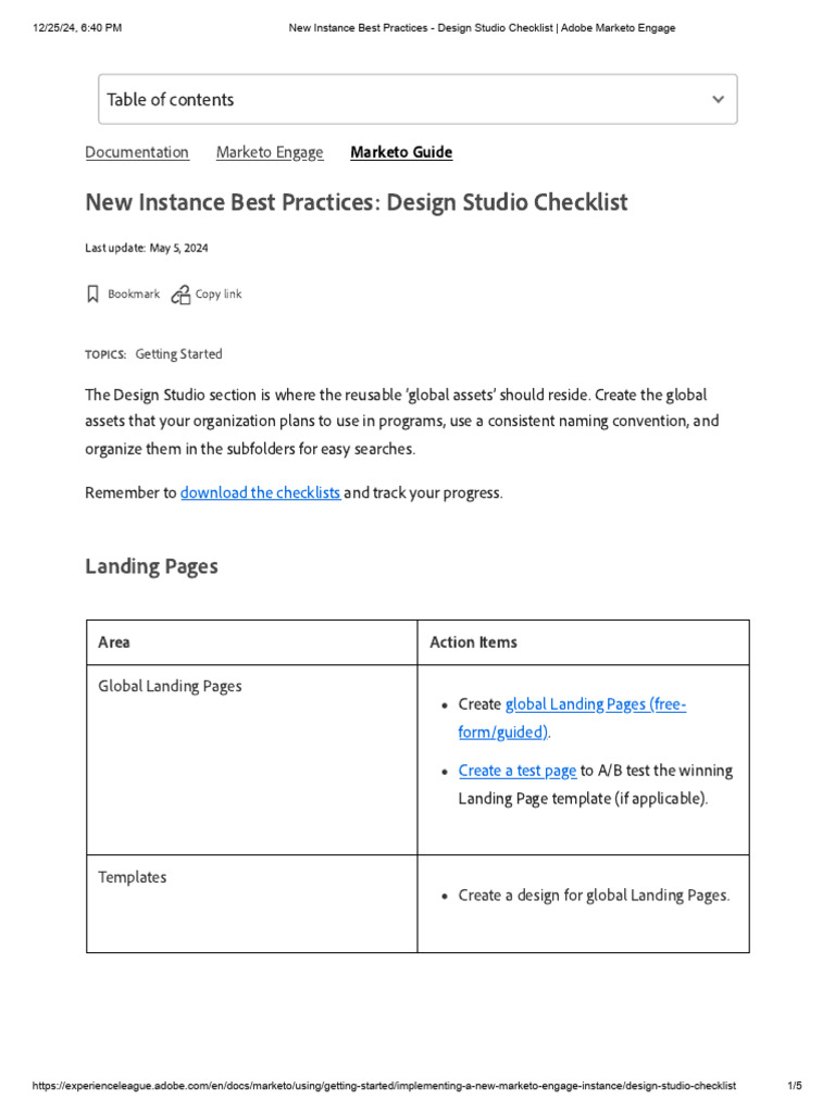 New Instance Best Practices - Design Studio Checklist _ Adobe Marketo ...