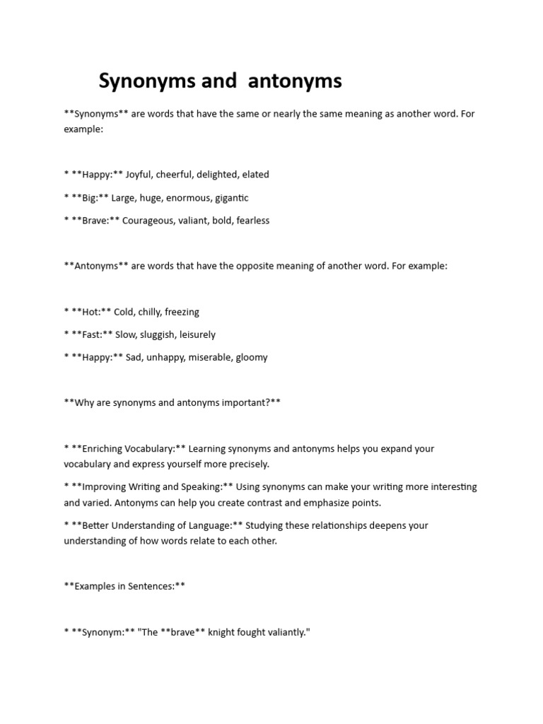 Synonym and Antonym-Merged | PDF | Reading Comprehension | Speed Reading