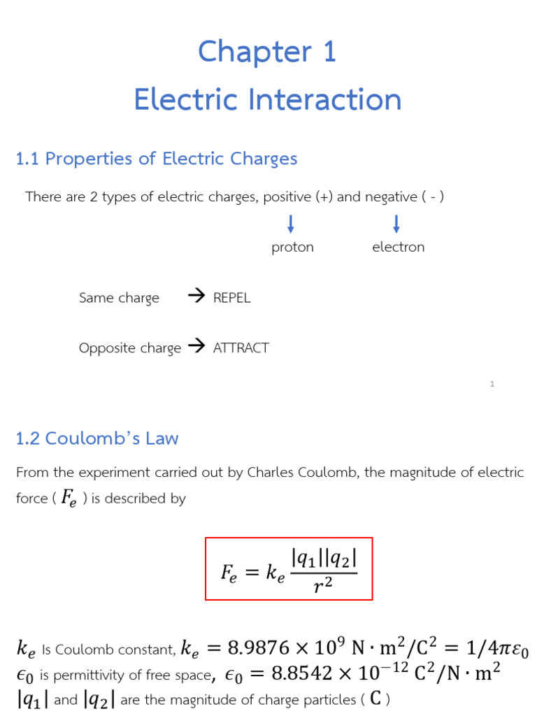 Chapter 1 Electric Interaction | PDF | Electric Charge | Electric Field