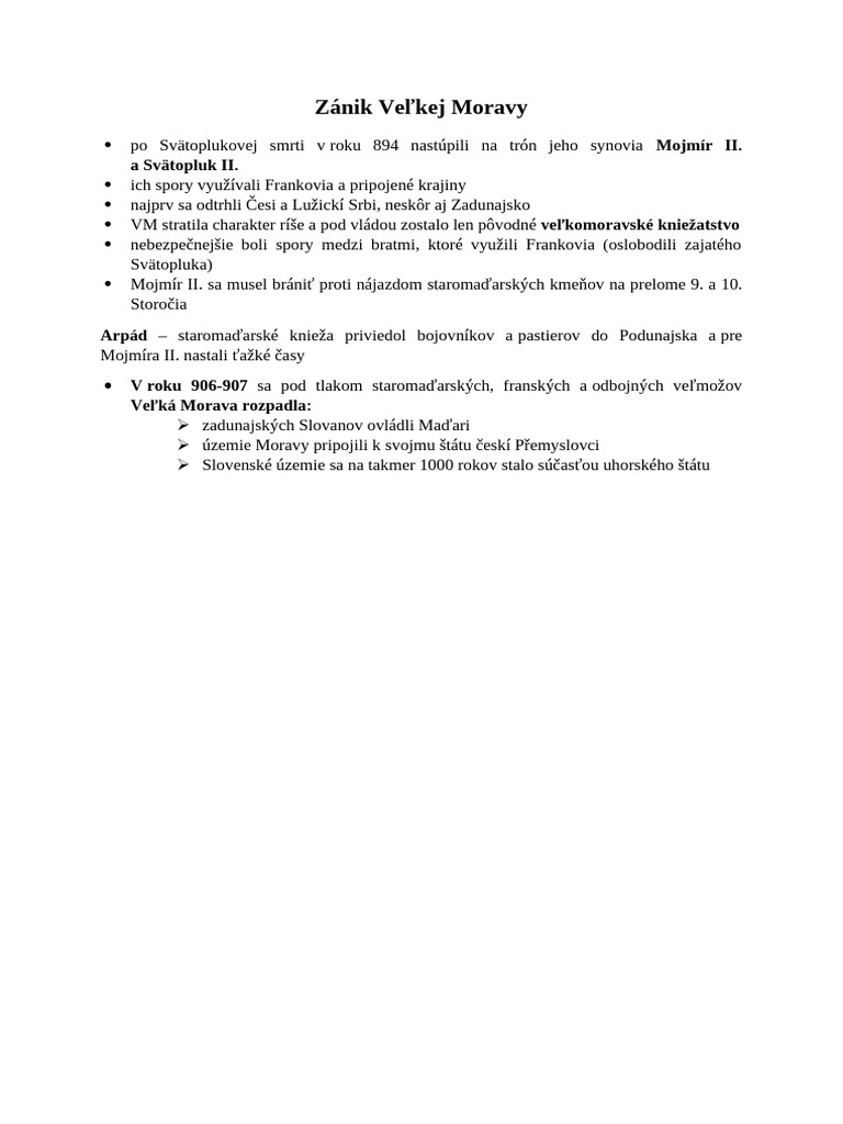Zánik Veľkej Moravy | PDF