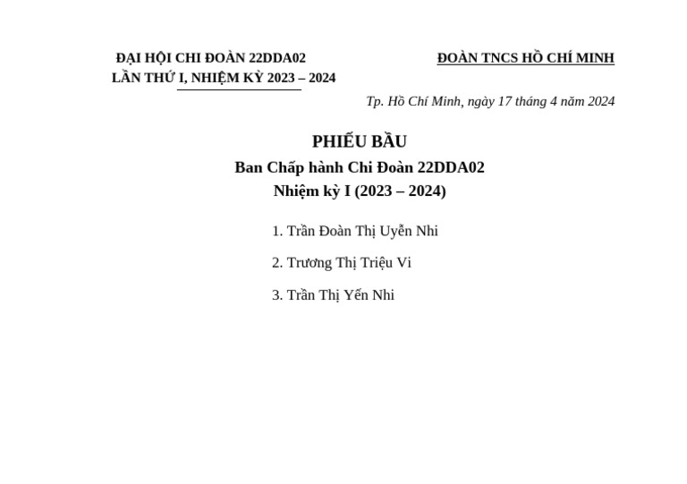 5.1 Phieu Bau BCH | PDF