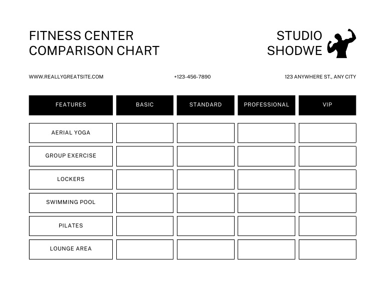 Fitness Center Comparison Chart Studio Shodwe: Features Basic Standard ...