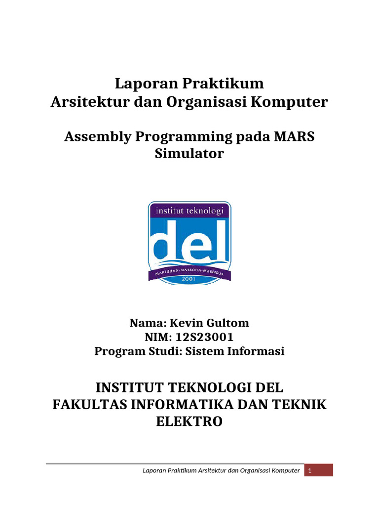 12S23001 - KevinGultom - Laporan Progress II MIPS Assembly Programming Using MARS Simulator | PDF