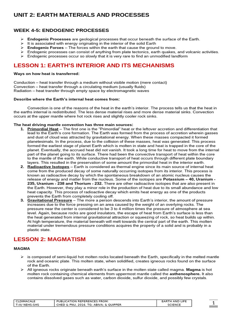 Endogenic Processes and Magmatism Explained | PDF | Magma | Fault (Geology)