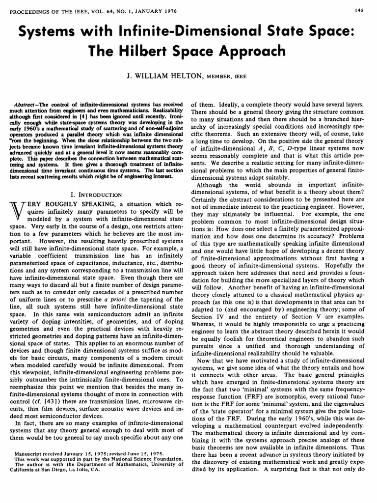 With Approach: Systems Infinite-Dimensional State Space: The Hilbert Space | PDF | Hilbert Space ...