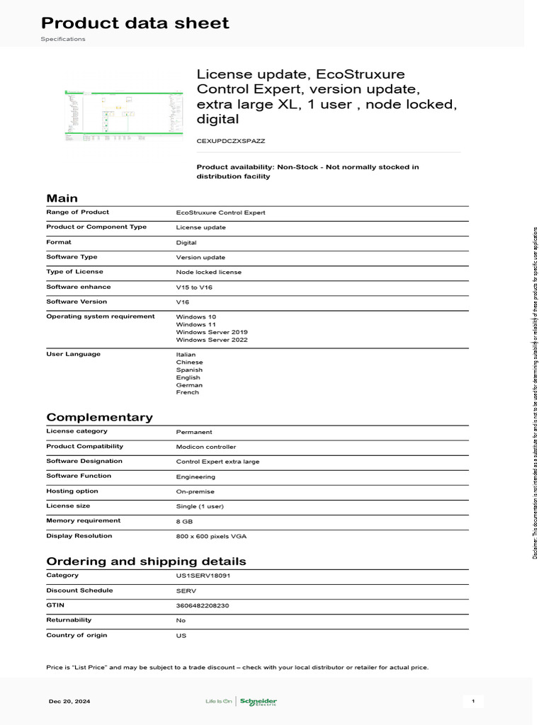 Schneider Electric EcoStruxure-Control-Expert-Software CEXUPDCZXSPAZZ 2 ...