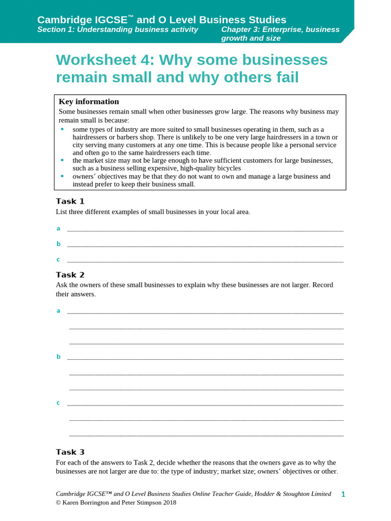 Toddle - Worksheet 4 - Why Some Businesses Remain Small and Why Others ...