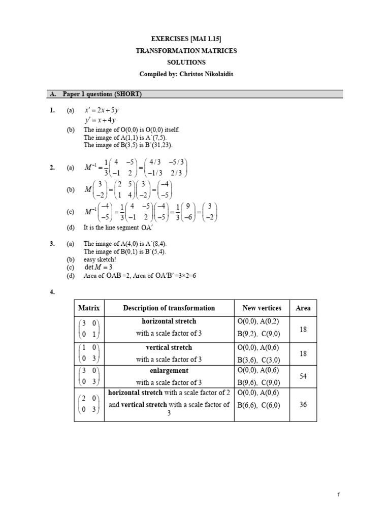 Transformation Matrices Solutions | PDF | Matrix (Mathematics) | Angle