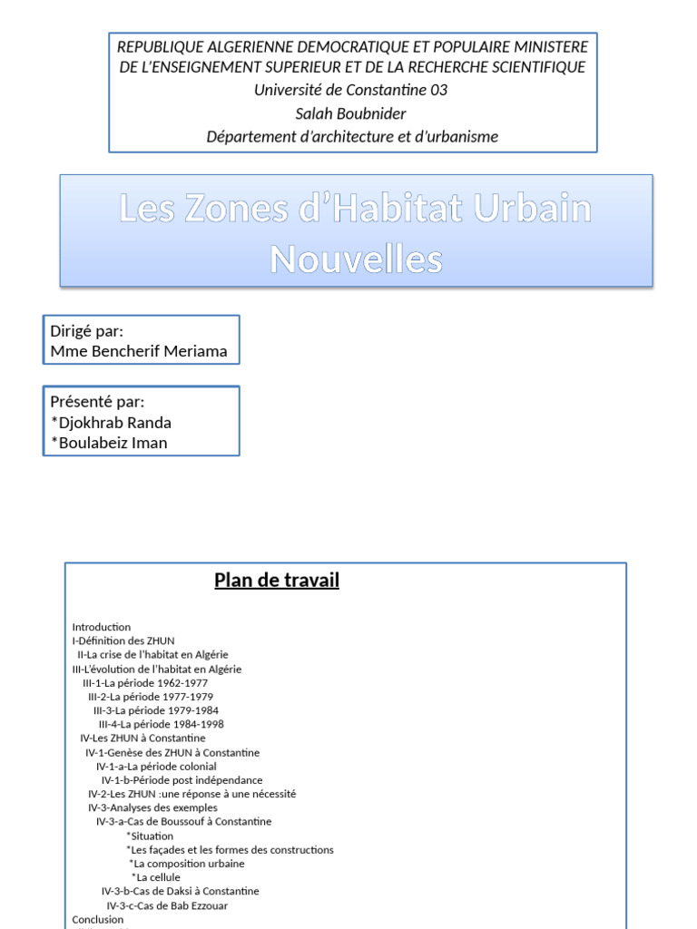 Définition et enjeux des ZHUN en Algérie | PDF | Urbanisation | Logement