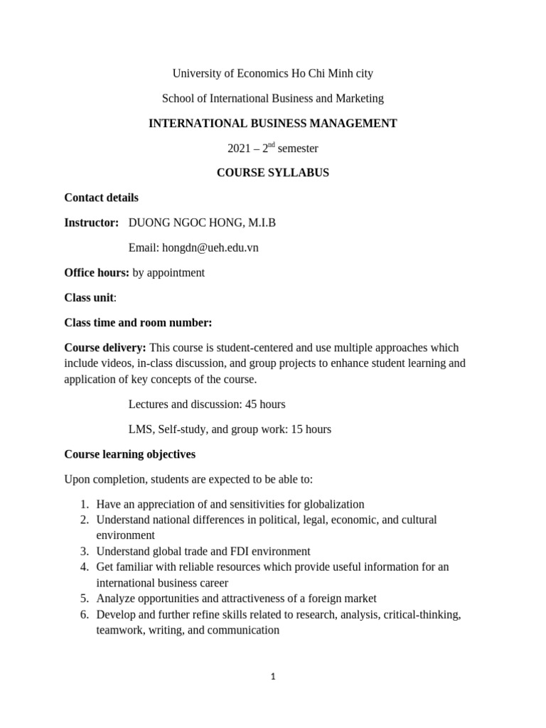 International Business Management Syllabus | PDF | Globalization ...