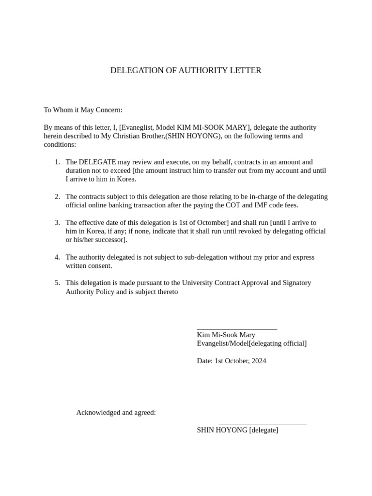 Attachment D Sample Delegation of Authority | PDF