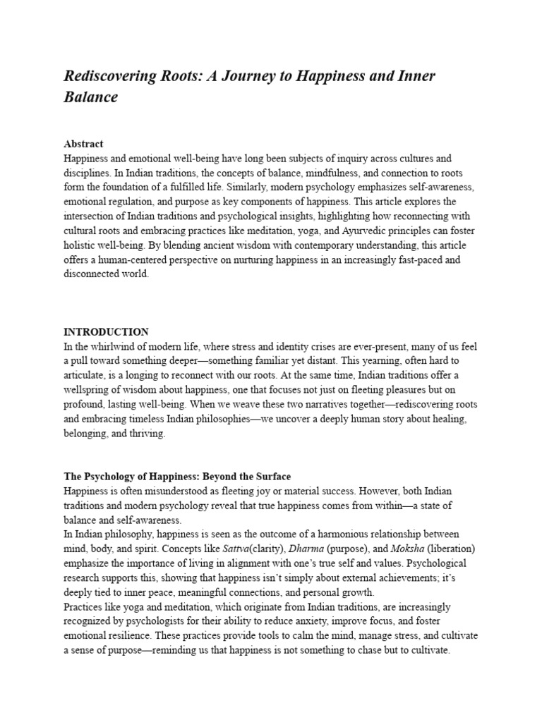 Rediscovering Roots- A Journey to Happiness and Inner Balance | PDF ...