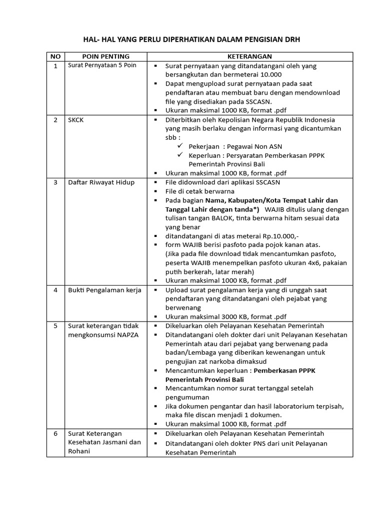 Hal Hal Yang Perlu Diperhatikan Dalam Pengisian DRH | PDF
