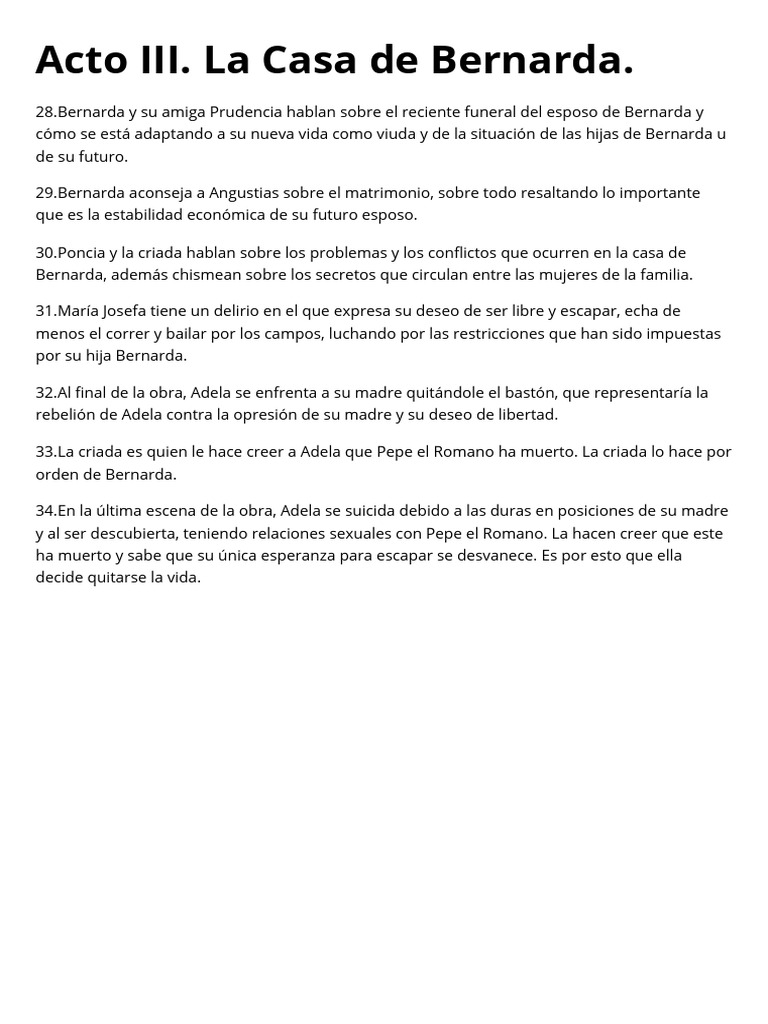 Acto III. La Casa de Bernarda. | PDF