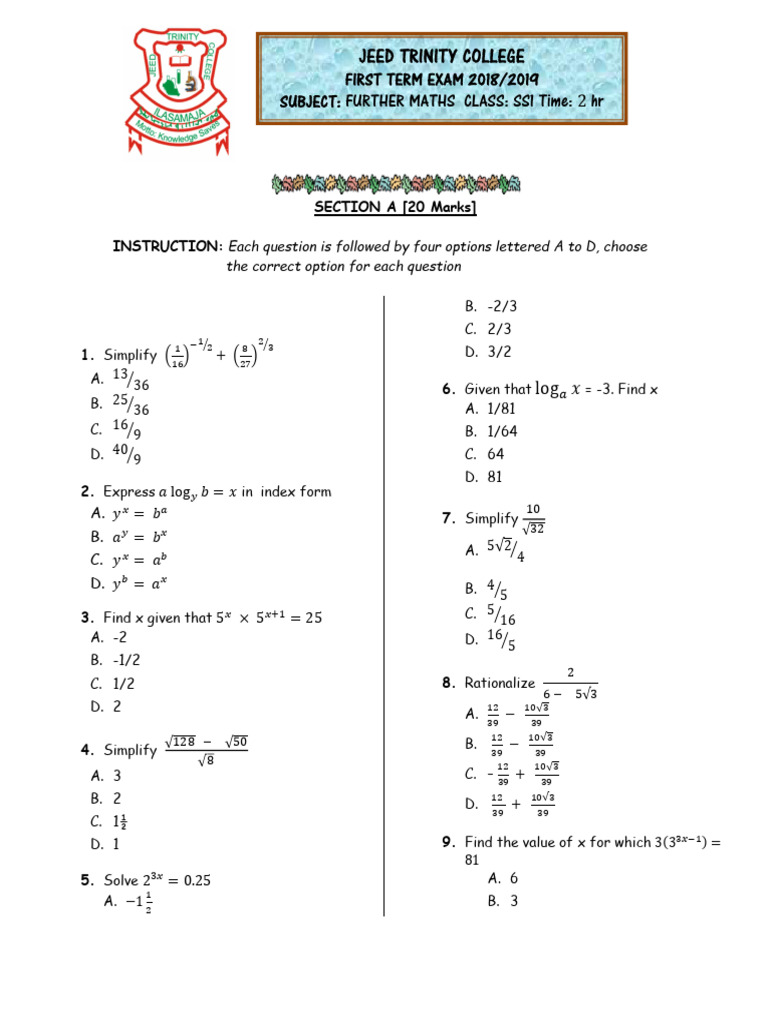 FMaths_ss1 | PDF | Logarithm | Arithmetic