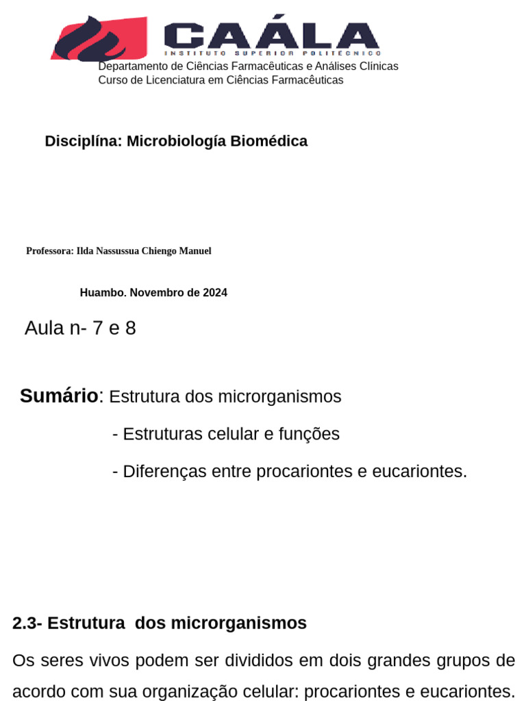 Aula 5 e 6 Estrutura Dos Microrganismos | PDF | Célula (Biologia) | Mitocôndria