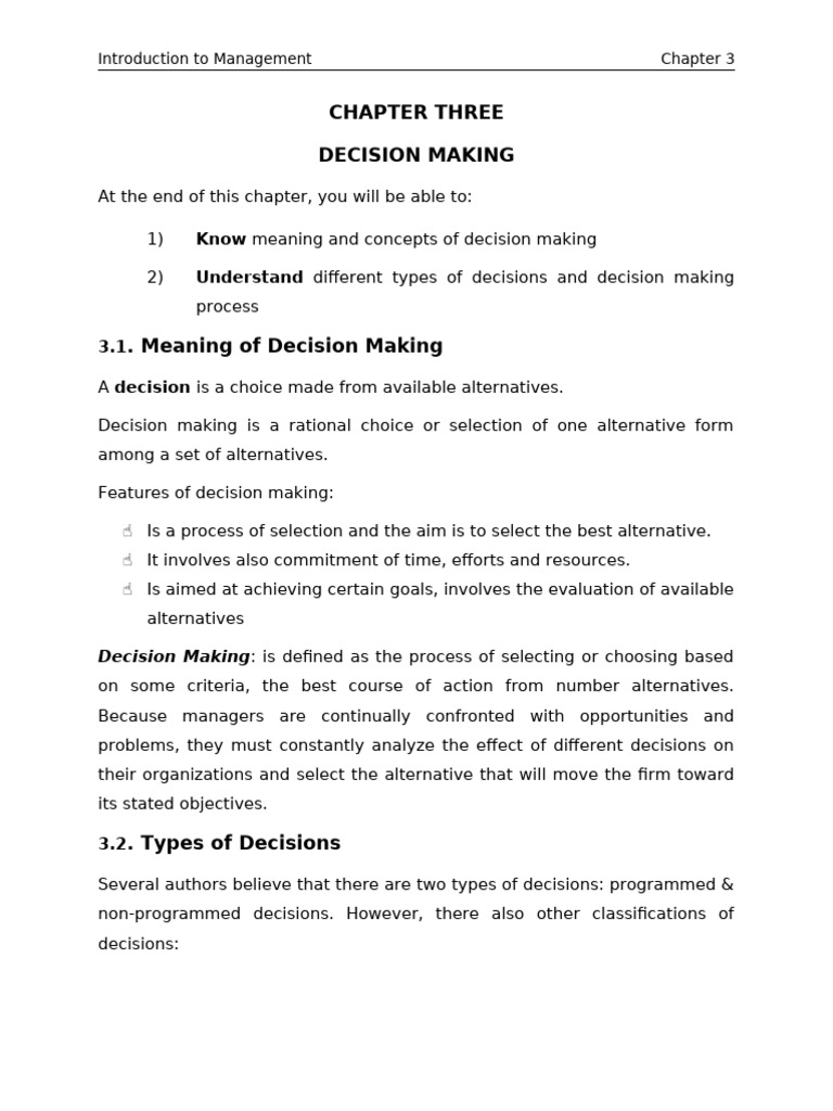Mgt ch 3 | PDF | Decision Making | Risk