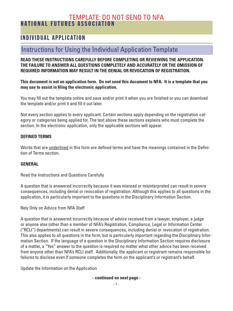National Futures Association Individual Application Instructions For ...