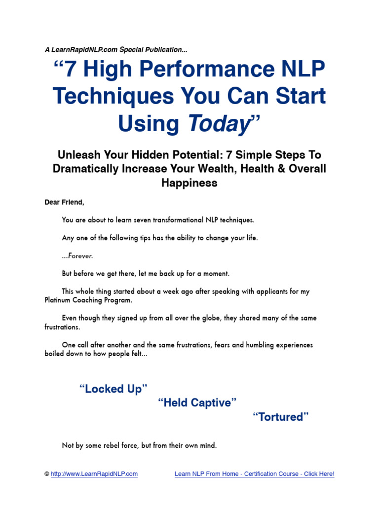 7 High Performance NLP Techniques You Can Start Using Today Author Learn Rapid NLP | PDF | Neuro ...