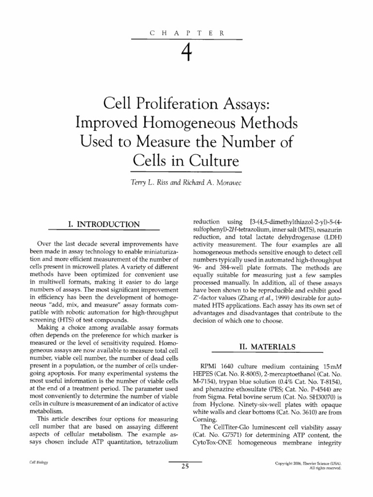 Cell Proliferation Assays: Improved Homogeneous Methods Used To Measure ...