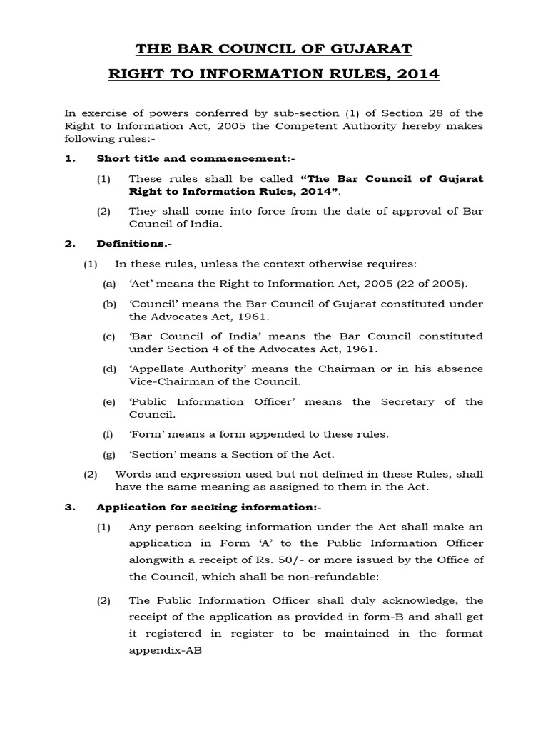 Gujarat Bar Council RTI Rules | PDF | Appeal | Government