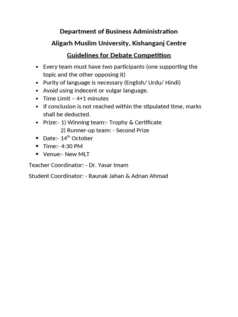 Debate Competition Guidelines AMU | PDF