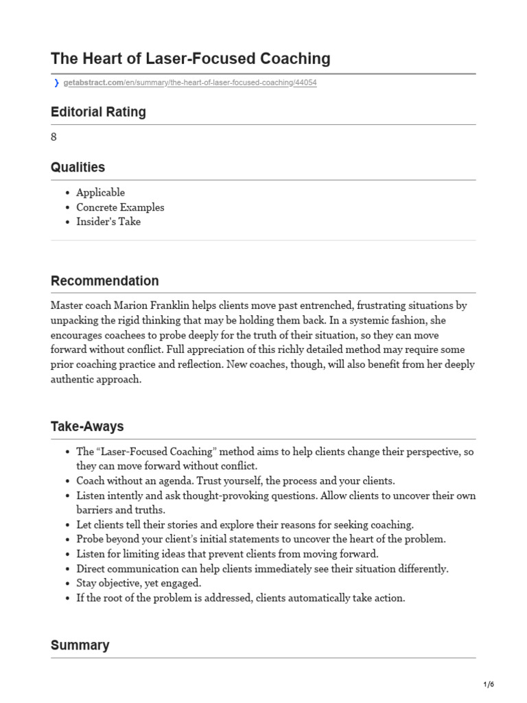 The Heart of Laser-Focused Coaching | PDF | Truth | Self Esteem