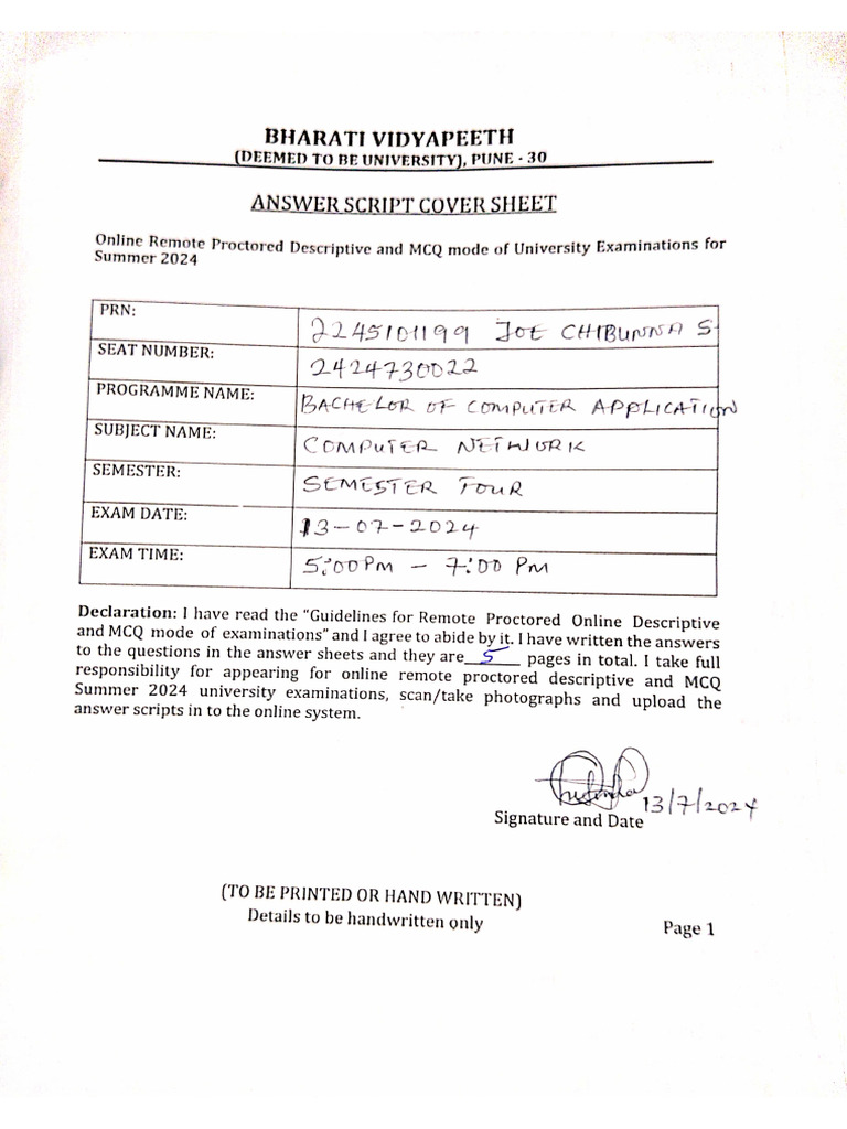COMPUTER NETWORK EXAM ANSWER | PDF