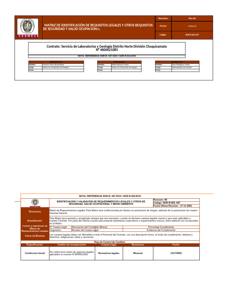Matriz Legal Actualizada Cesmec Fucop | PDF | Seguridad y salud ...
