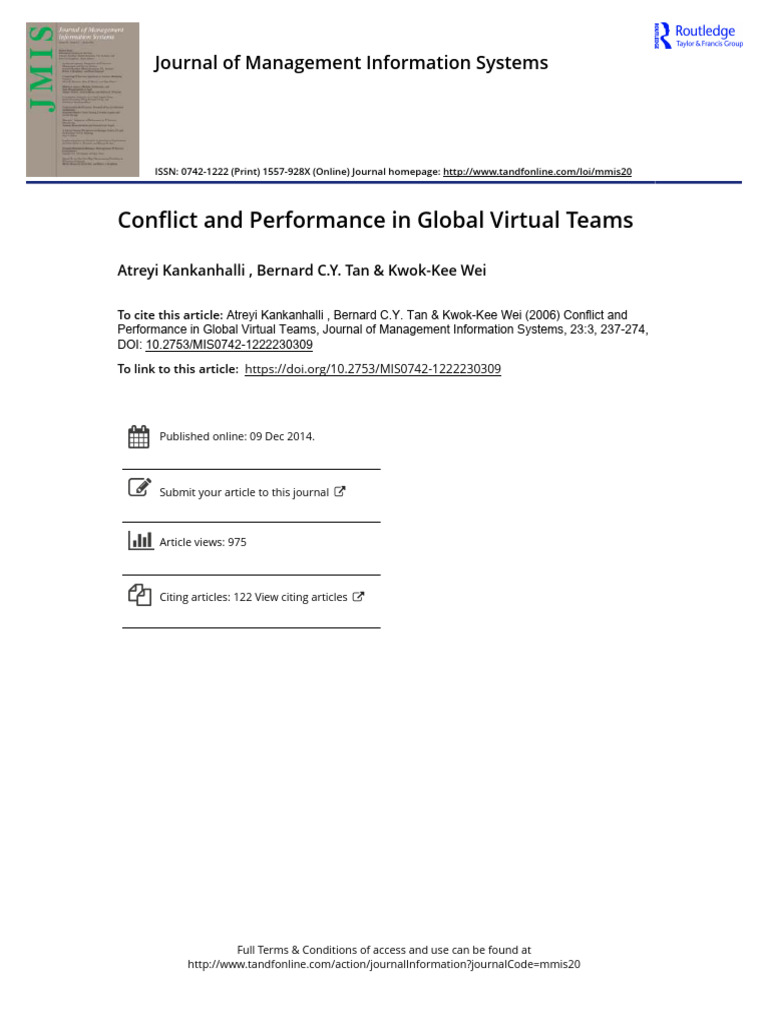 Journal of Management Information System | PDF | Conflict Resolution ...