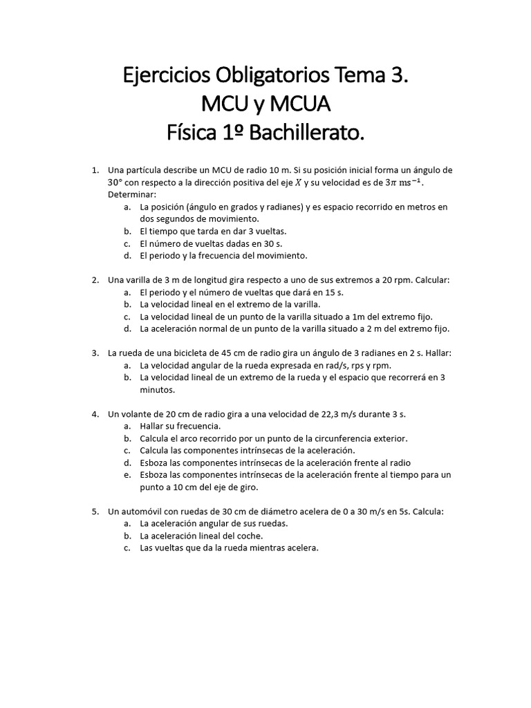 Ejercicios obligatorios MC (1) | PDF | Velocidad | Aceleración