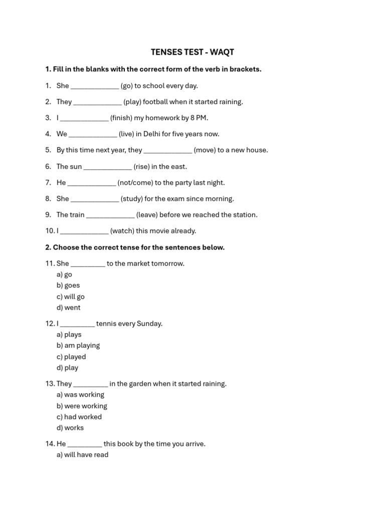 Tenses Test | PDF