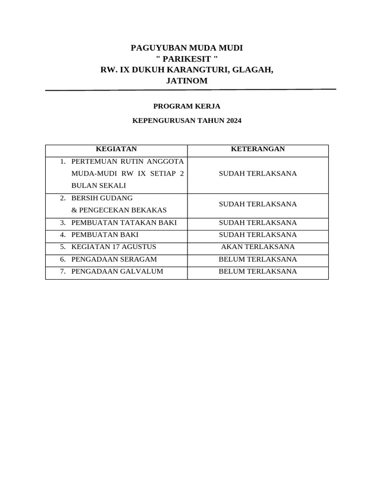Program Kerja Pengurus 2024 | PDF